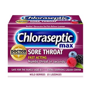 chloraseptic max strength sore throat lozenges, wild berries, 15 count, 1 pack