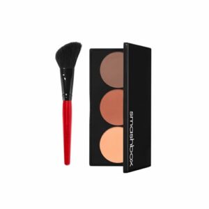 smashbox step-by-step contour, highlighter, & bronzer face palette with angled brush, medium/deep