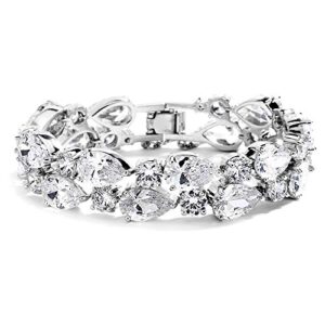 mariell silver petite length 6 1/2" wedding bracelet with bold cz mosaic for brides and bridesmaids