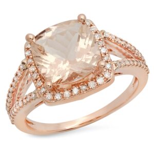 dazzlingrock collection 9mm cushion morganite & round white diamond halo split shank engagement ring for women in 14k rose gold size 8