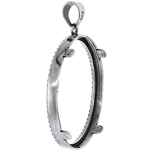 Sterling Silver Illusion Edge Half Dollar Bezel 30 mm Coins Prong Back 50 Cent Coin NOT Included