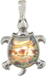 wearable art by roman abalone turtle pendant one size silver tone