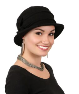 fleece flower cloche hat for women cancer headwear chemo ladies head coverings black