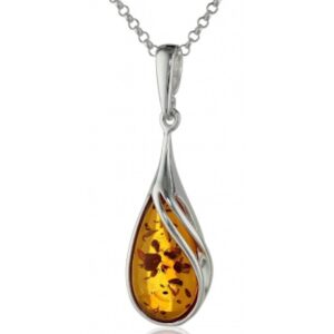 Ian and Valeri Co. Amber Sterling Silver Drop Pendant Necklace 18 Inches