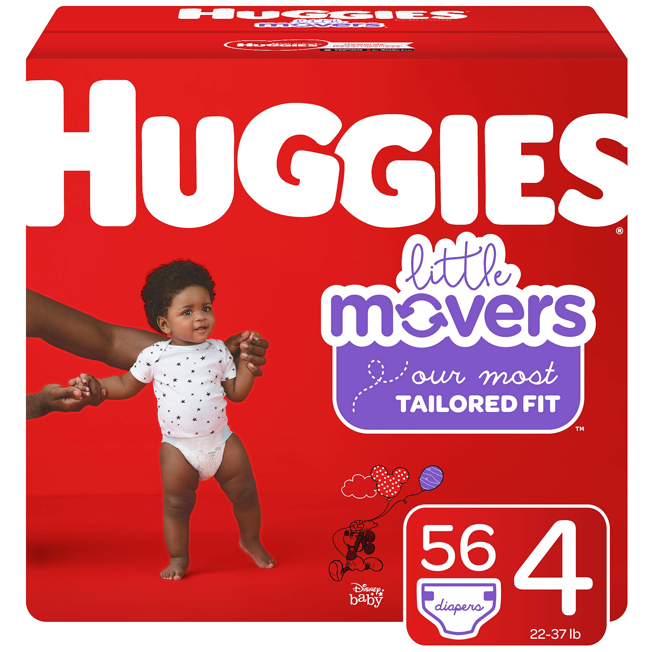 Huggies Little Movers Baby Diapers, Size 4, 56 Ct