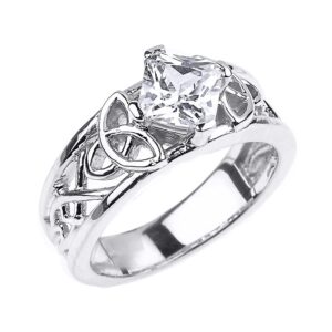 cz engagement rings sterling silver celtic knot princess cut (size 8)