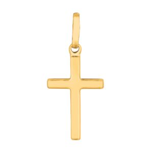 jewelry affairs 14k yellow gold shiny square flat style unisex cross pendant