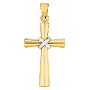 jewelry affairs 14k 2 tone gold shiny finish cross unisex pendant