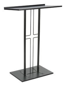 displays2go lctpcrsblk cross podium, floor standing pulpit, slanted top, steel with wood base, black