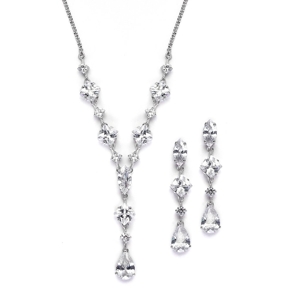 Mariell Cubic Zirconia Necklace & Earrings Bridal Jewelry Set, CZ Crystal Statement Necklace Set for Weddings, Formal Events, Mother of The Bride