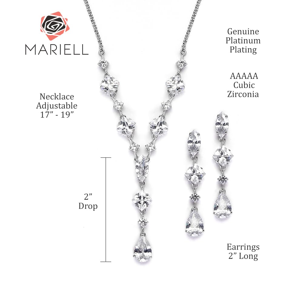 Mariell Cubic Zirconia Necklace & Earrings Bridal Jewelry Set, CZ Crystal Statement Necklace Set for Weddings, Formal Events, Mother of The Bride