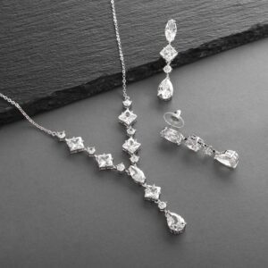 Mariell Cubic Zirconia Necklace & Earrings Bridal Jewelry Set, CZ Crystal Statement Necklace Set for Weddings, Formal Events, Mother of The Bride