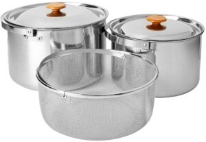 snow peak al dente cook set - made of polished stainless steel with stylish wooden handles