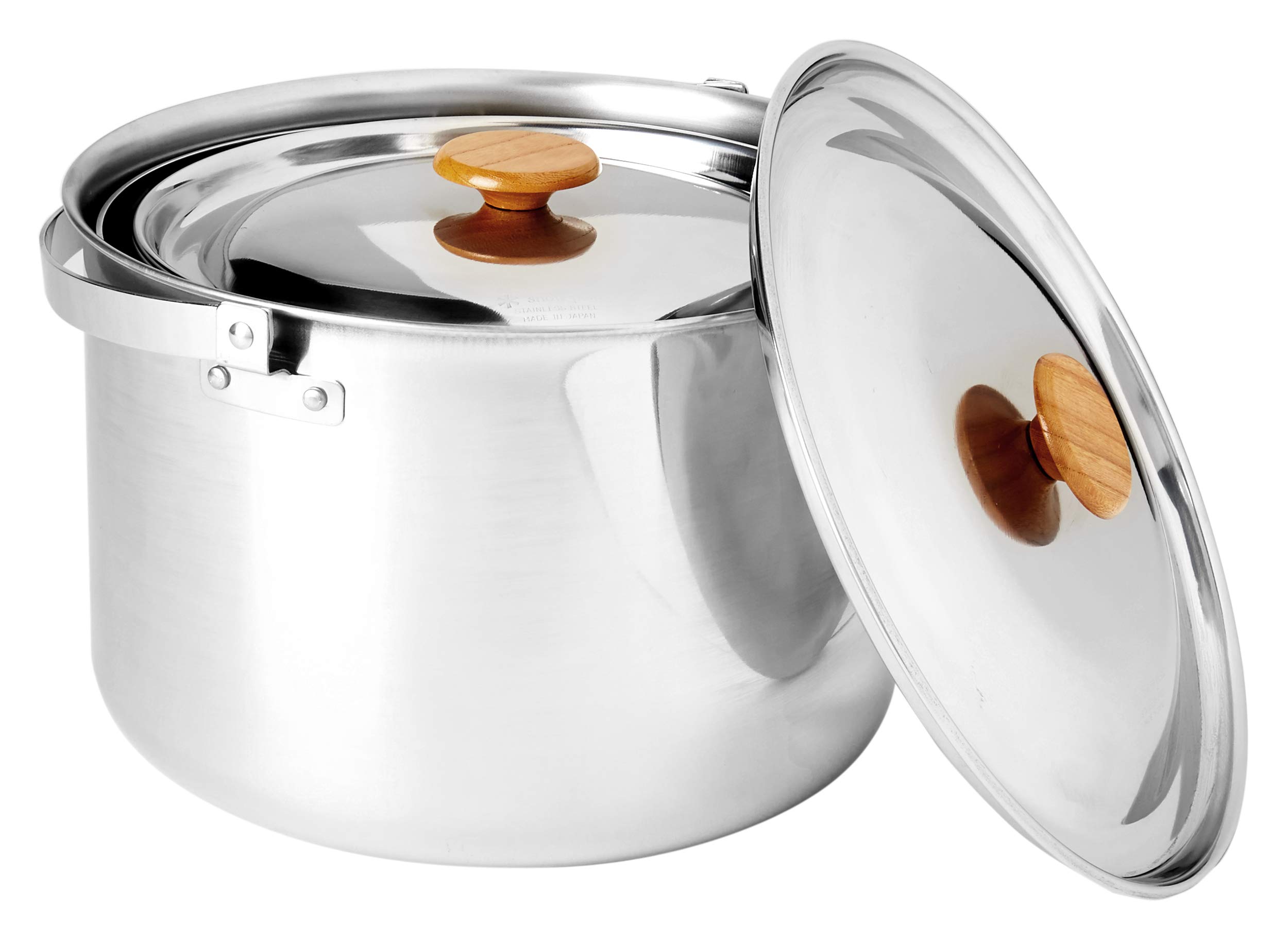 Snow Peak Al Dente Cook Set - Made of Polished Stainless Steel with Stylish Wooden Handles