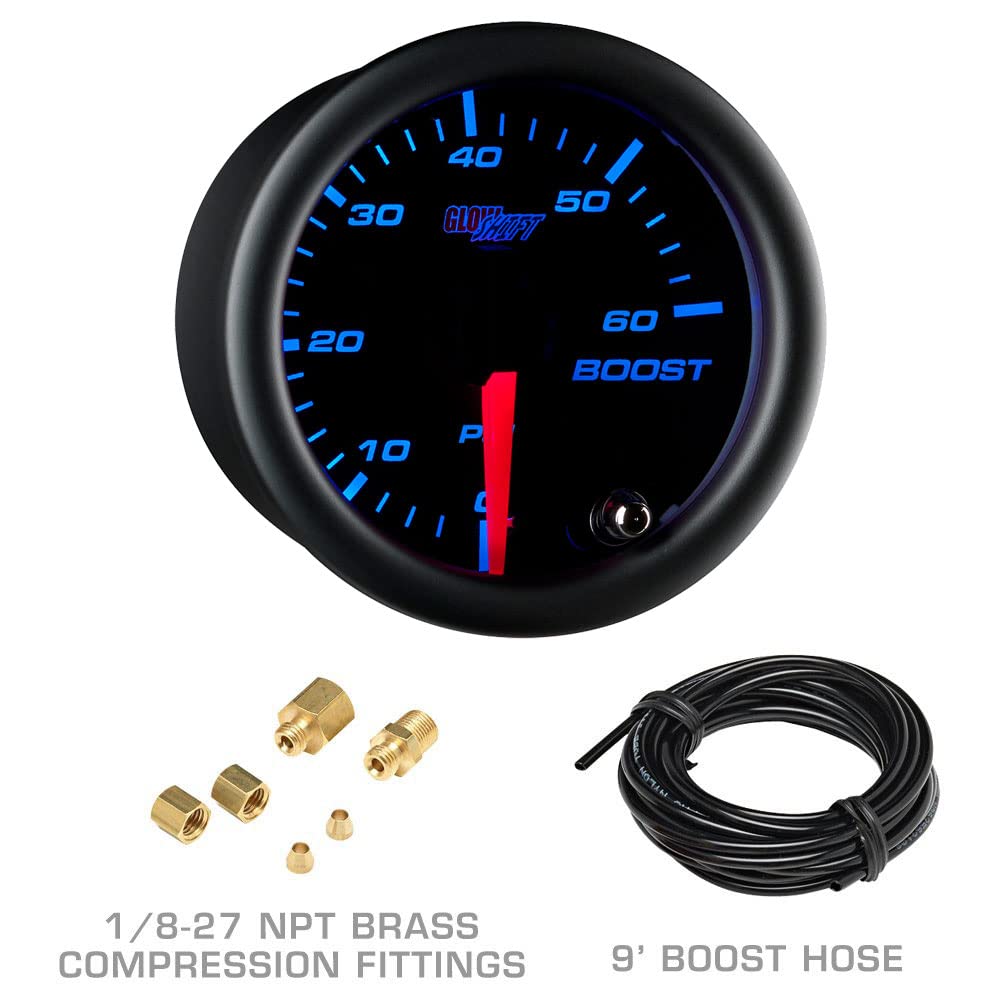 GlowShift Diesel Gauge Package Compatible with Ford F-Series F-250 F-350 7.3L Power Stroke 1992-1997 - Black 7 Color 60 PSI Boost, 1500F EGT & Transmission Temp Gauges - Gray Triple Pillar Pod