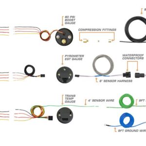 GlowShift Diesel Gauge Package Compatible with Ford F-Series F-250 F-350 7.3L Power Stroke 1992-1997 - Black 7 Color 60 PSI Boost, 1500F EGT & Transmission Temp Gauges - Gray Triple Pillar Pod