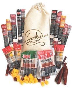 jerky gift basket for men - 26pc jerky variety pack of beef, pork, turkey, & ham snack sticks - high protein healthy snack - unique gift for men