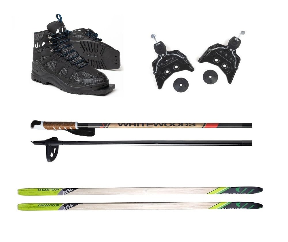 Whitewoods Adult 75mm 3-Pin Cross Country Ski Package, 197cm - Skis, Boots, Bindings, Poles (42, 151-180 lbs.)