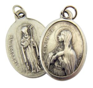 wjh silver toned base saint monica with st augustine medal pendant, 1 inch