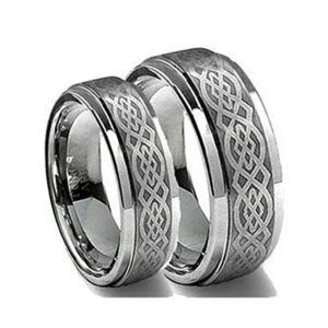 his & her's 8mm/6mm tungsten carbide wedding band ring set w/laser etched celtic design