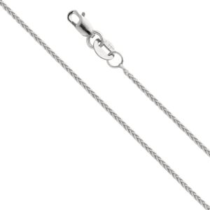 14k real white gold solid 1mm braided wheat chain necklace with lobster claw clasp - 20"