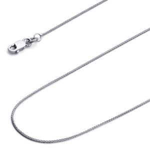 14k REAL White Gold Solid 1mm Braided Wheat Chain Necklace with Lobster Claw Clasp - 20"