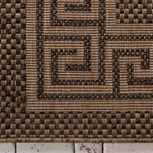 Unique Loom Outdoor Border Collection Area Rug - Greek Key (7' 1" x 10' Rectangle, Brown/ Light Brown)