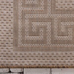 Unique Loom Outdoor Border Collection Area Rug - Greek Key (7' 1" x 10' Rectangle, Brown/ Light Brown)