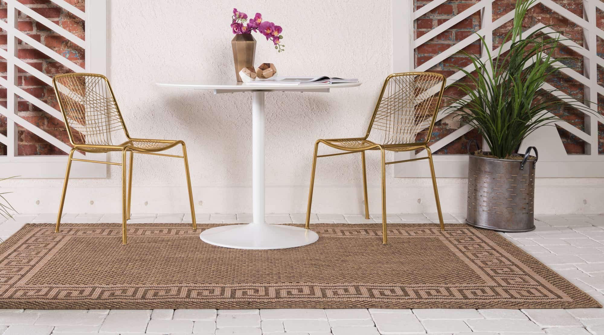 Unique Loom Outdoor Border Collection Area Rug - Greek Key (7' 1" x 10' Rectangle, Brown/ Light Brown)