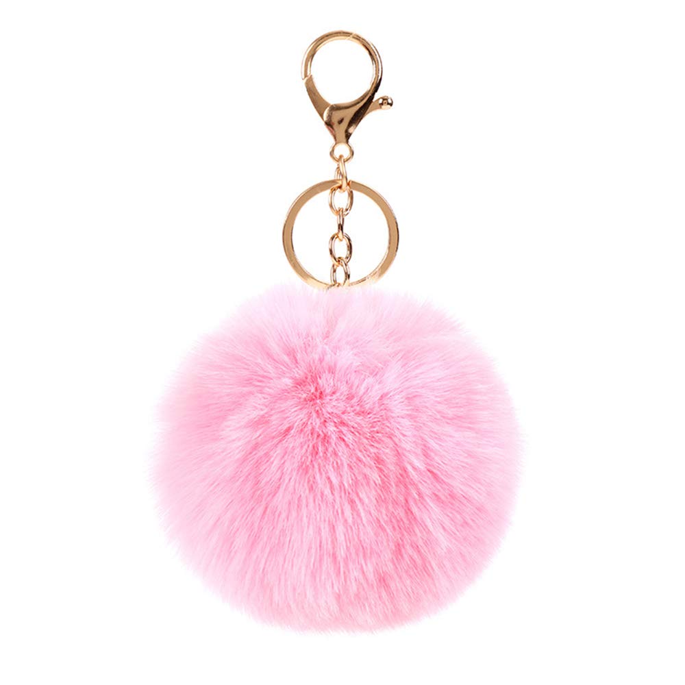 LUVI Artificial Faux Rabbit Fur Keychain Fluffy Plush Ball PomPom Ball Charm Key Chain Purse Decoration Cute Car Key Decor Puff Purse Decor Handbag Bag Charm Decoration for Women Girls Pink