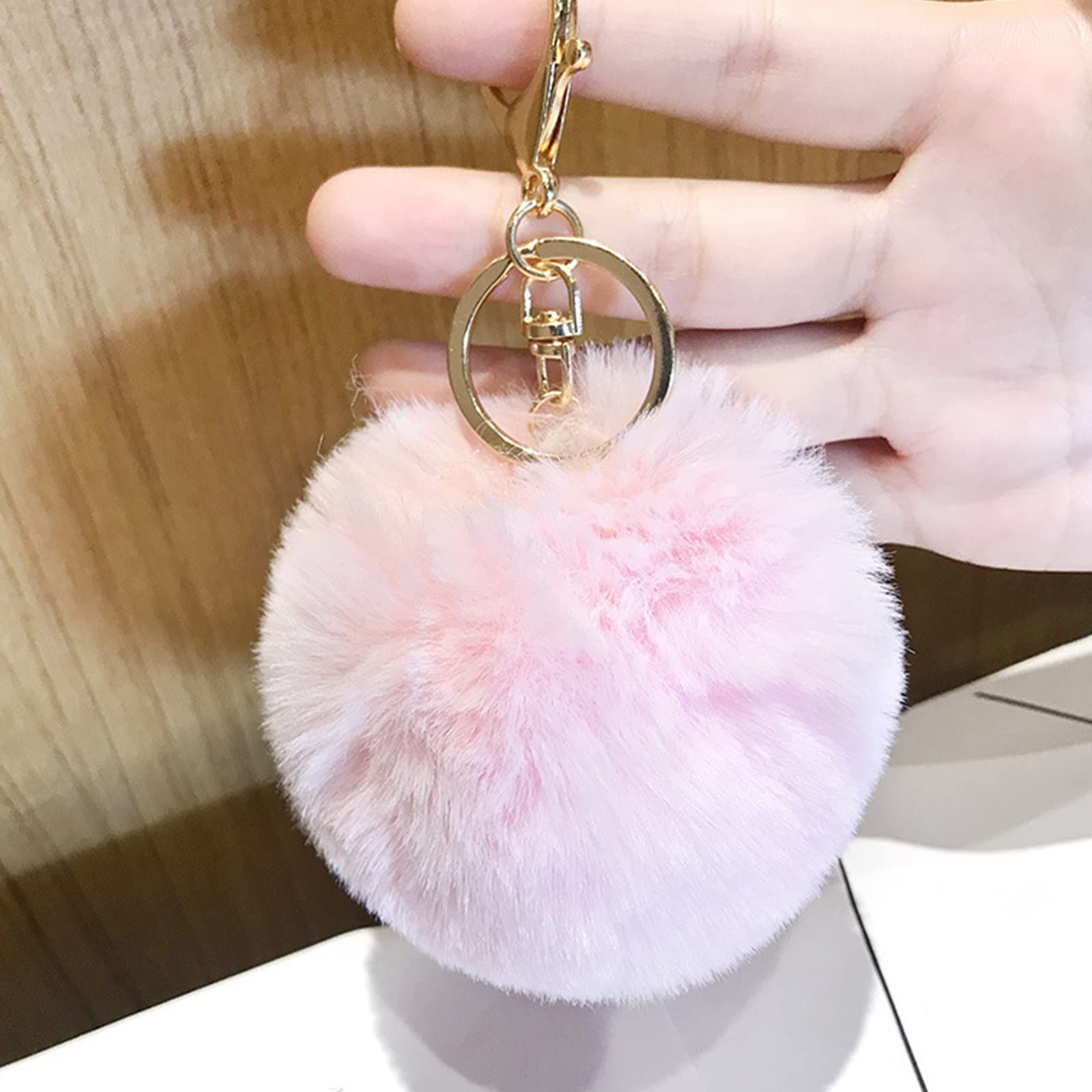 LUVI Artificial Faux Rabbit Fur Keychain Fluffy Plush Ball PomPom Ball Charm Key Chain Purse Decoration Cute Car Key Decor Puff Purse Decor Handbag Bag Charm Decoration for Women Girls Pink