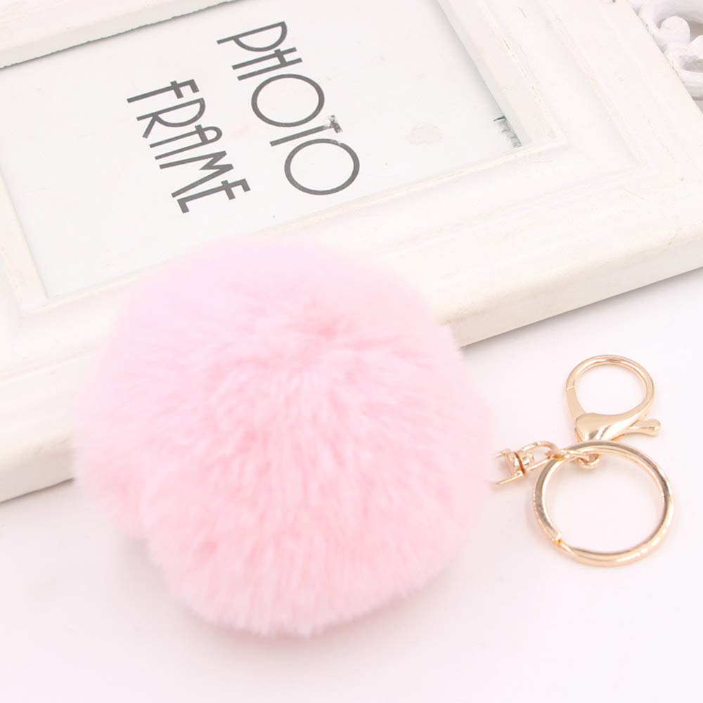 LUVI Artificial Faux Rabbit Fur Keychain Fluffy Plush Ball PomPom Ball Charm Key Chain Purse Decoration Cute Car Key Decor Puff Purse Decor Handbag Bag Charm Decoration for Women Girls Pink