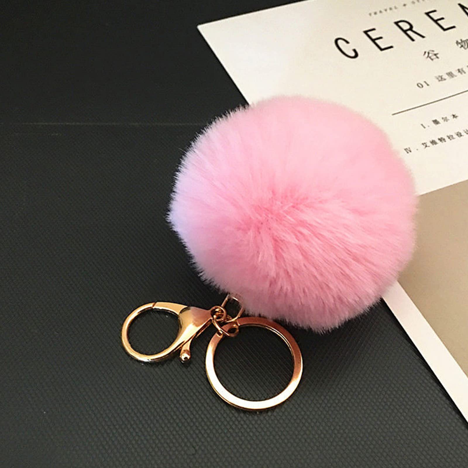 LUVI Artificial Faux Rabbit Fur Keychain Fluffy Plush Ball PomPom Ball Charm Key Chain Purse Decoration Cute Car Key Decor Puff Purse Decor Handbag Bag Charm Decoration for Women Girls Pink