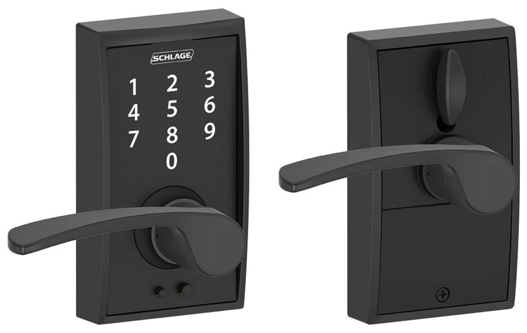 Schlage FE695-CEN-MER Century Touch Entry Leverset with Merano Lever, Matte Black