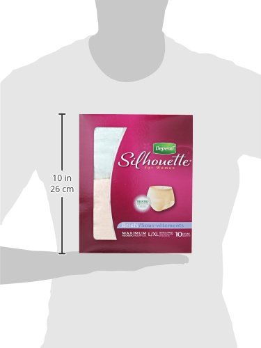 Depend Silhouette for Women Incontinence Briefs, Maximum Absorbency, Large/X-Large, 10Count