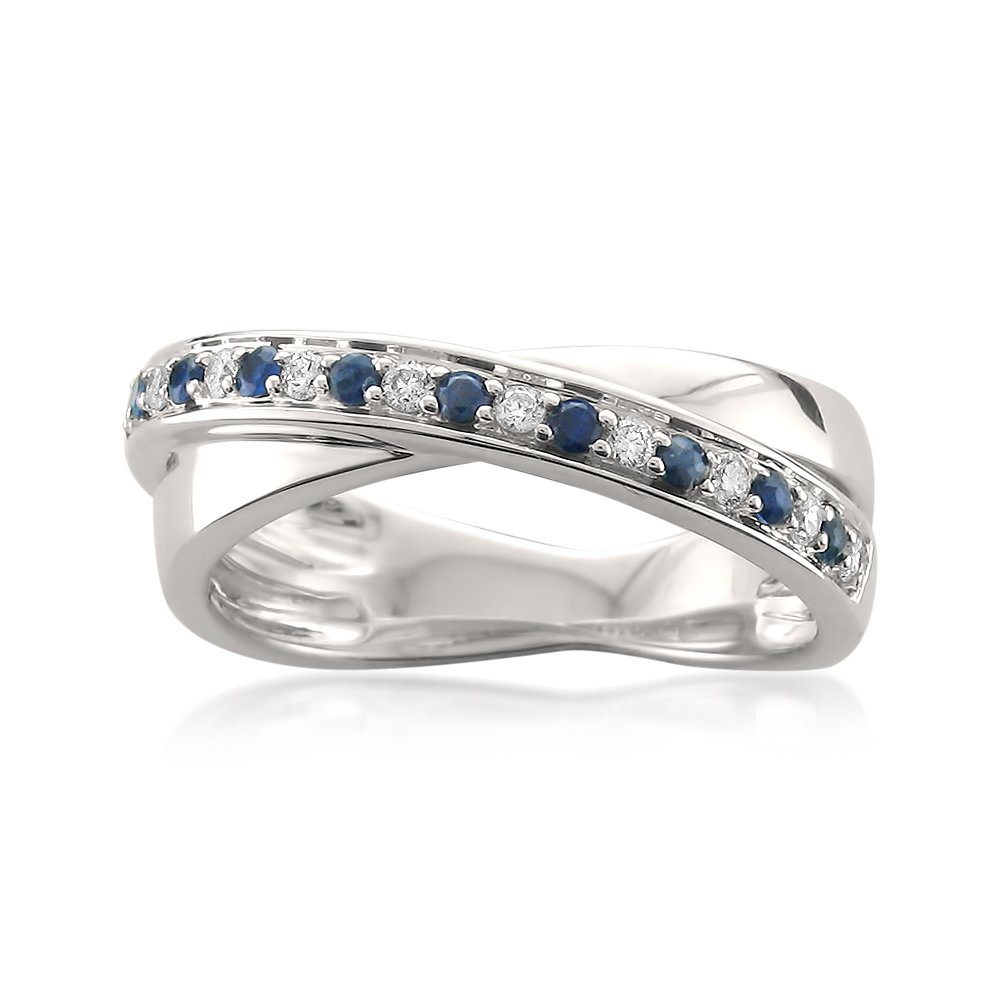 Beyond Brilliance 1/4 Carat Diamond, Pavé-Set 14K White Gold Round Diamond & Blue Sapphire Infinity Band Ring (I-J, I1-I2)