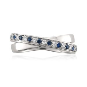 Beyond Brilliance 1/4 Carat Diamond, Pavé-Set 14K White Gold Round Diamond & Blue Sapphire Infinity Band Ring (I-J, I1-I2)