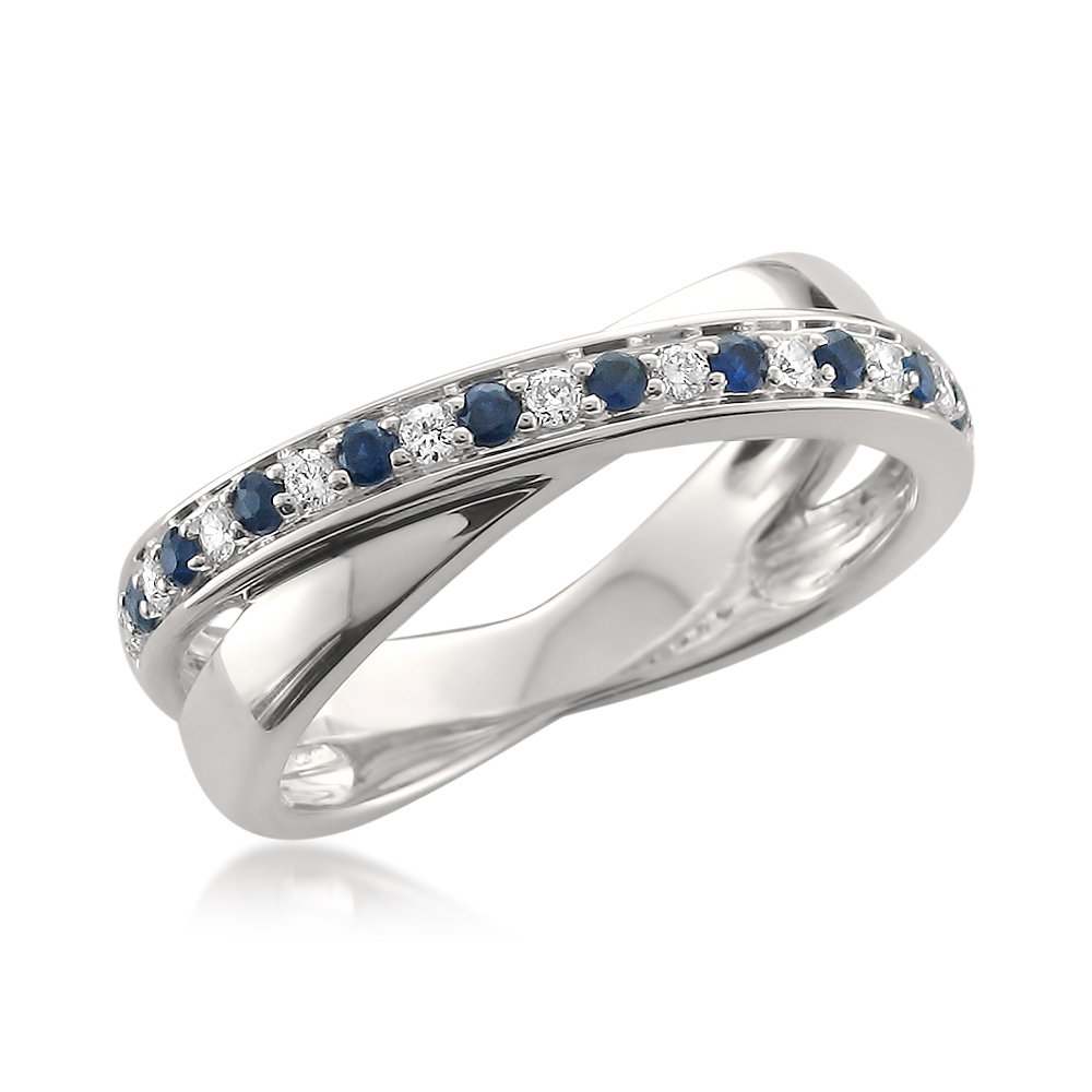 Beyond Brilliance 1/4 Carat Diamond, Pavé-Set 14K White Gold Round Diamond & Blue Sapphire Infinity Band Ring (I-J, I1-I2)