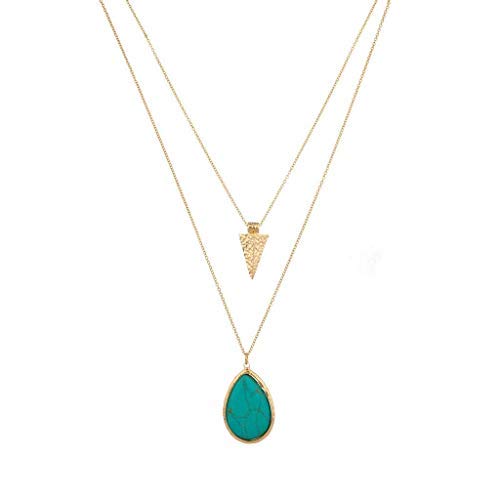 LUX ACCESSORIES Turquoise Tone Stone Teardrop Arrowhead Arrow Necklace Set