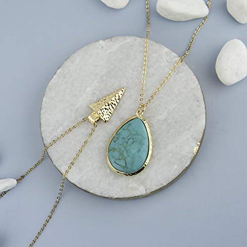 LUX ACCESSORIES Turquoise Tone Stone Teardrop Arrowhead Arrow Necklace Set