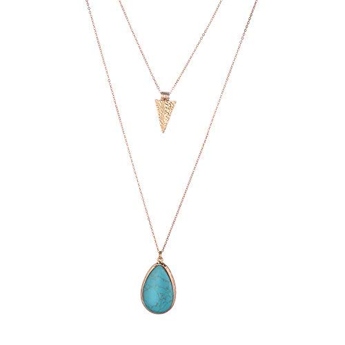 LUX ACCESSORIES Turquoise Tone Stone Teardrop Arrowhead Arrow Necklace Set