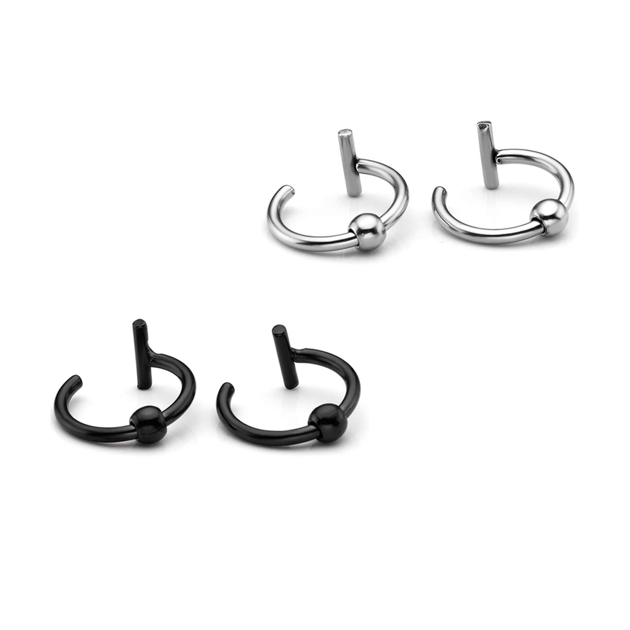 Jovivi 2 pairs 16g Stainless Steel Fake Lip Ear Nose Stud Ring Clip On Cartilage Non Piercing Rings Hoop Gothic