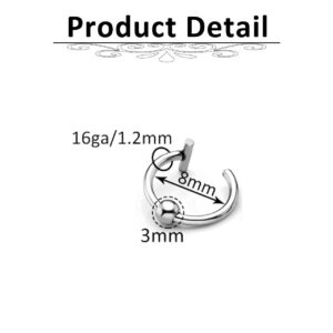 Jovivi 2 pairs 16g Stainless Steel Fake Lip Ear Nose Stud Ring Clip On Cartilage Non Piercing Rings Hoop Gothic