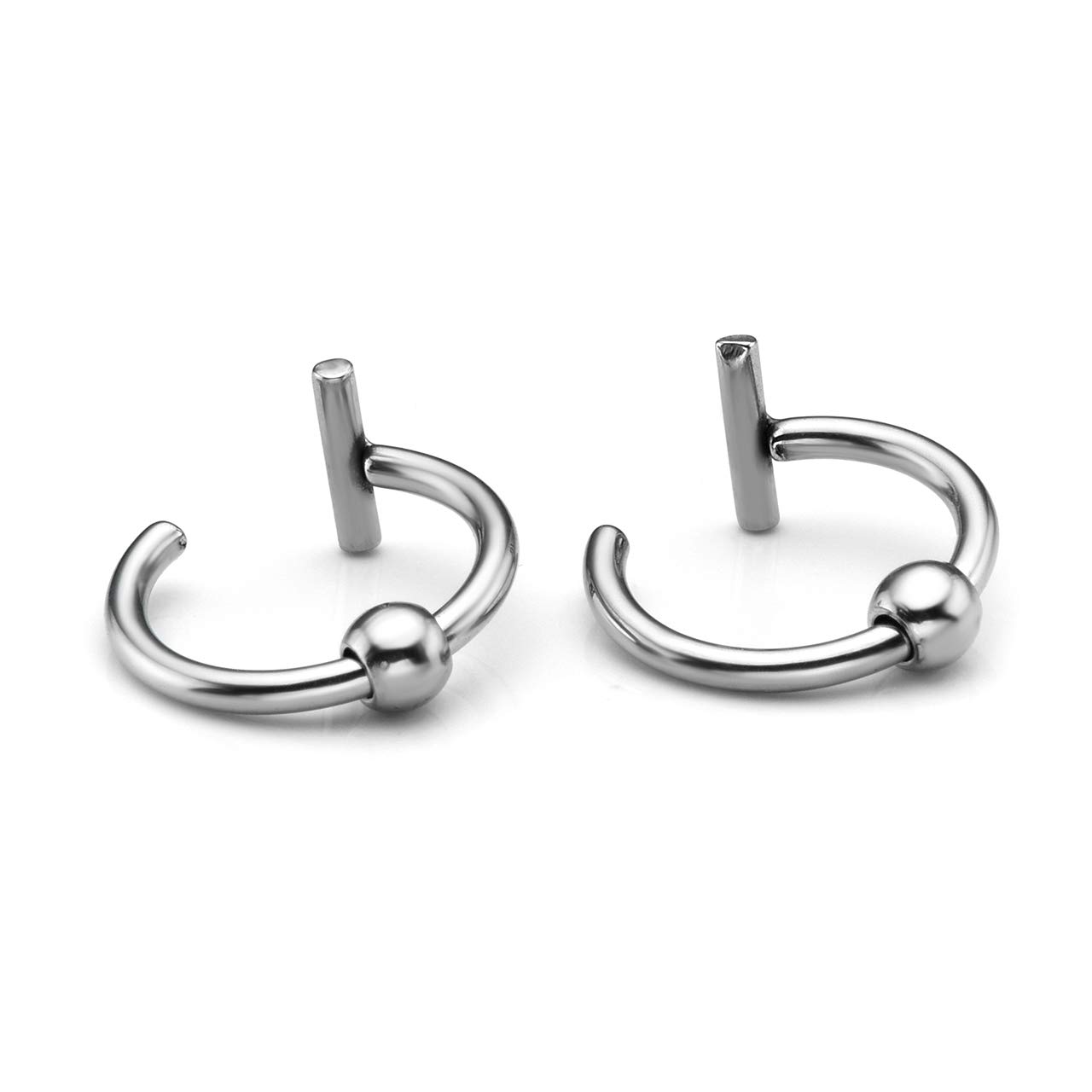 Jovivi 2 pairs 16g Stainless Steel Fake Lip Ear Nose Stud Ring Clip On Cartilage Non Piercing Rings Hoop Gothic