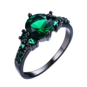 junxin black gold emerald green round cubic zirconia cz stones ring daily wear size6/7/8/9/10(6)