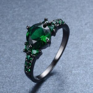 JunXin Black Gold Emerald Green Round Cubic Zirconia CZ Stones Ring Daily Wear Size6/7/8/9/10(6)