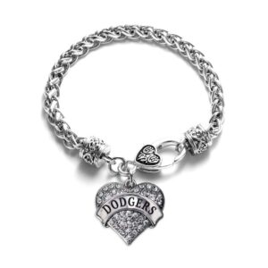 inspired silver - dodgers braided bracelet for women - silver pave heart charm bracelet with cubic zirconia jewelry