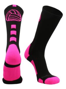 madsportsstuff volleyball logo crew socks (black/neon pink, medium)