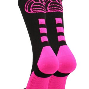 MadSportsStuff Volleyball Logo Crew Socks (Black/Neon Pink, Medium)