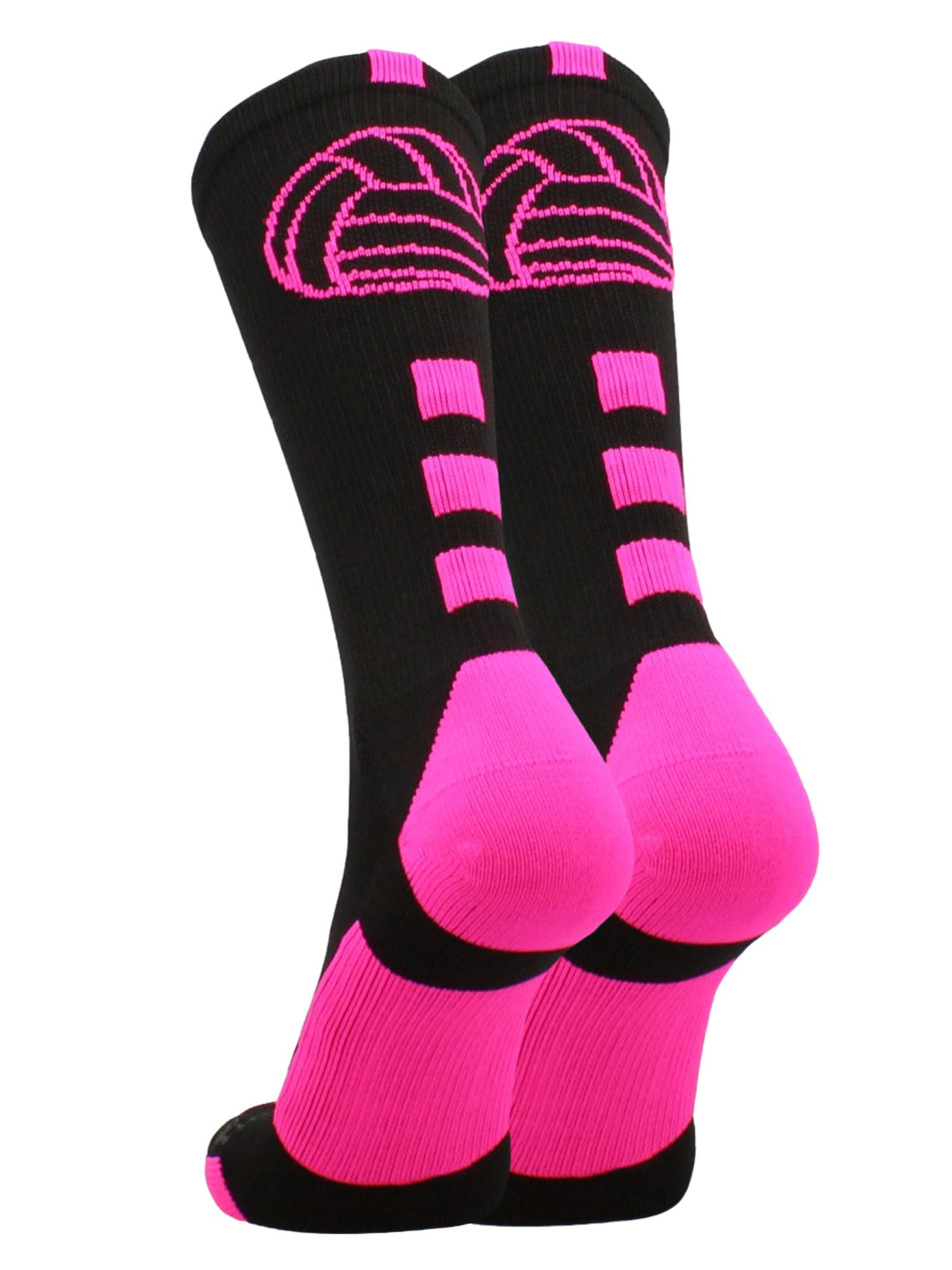 MadSportsStuff Volleyball Logo Crew Socks (Black/Neon Pink, Medium)